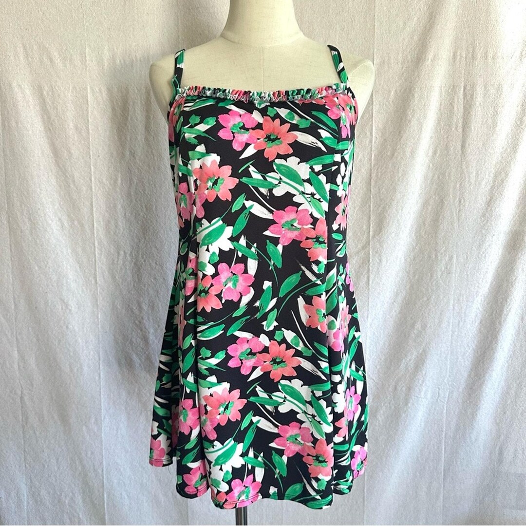 Gabar Vintage 80s Floral One Piece Swim Dress Wire Free Medium - Etsy