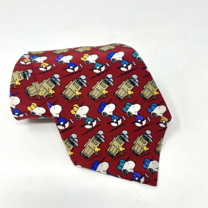 Peanuts Snoopy & Woodstock Golf Caddy 100% Silk Men's Novelty Golf Neck ...