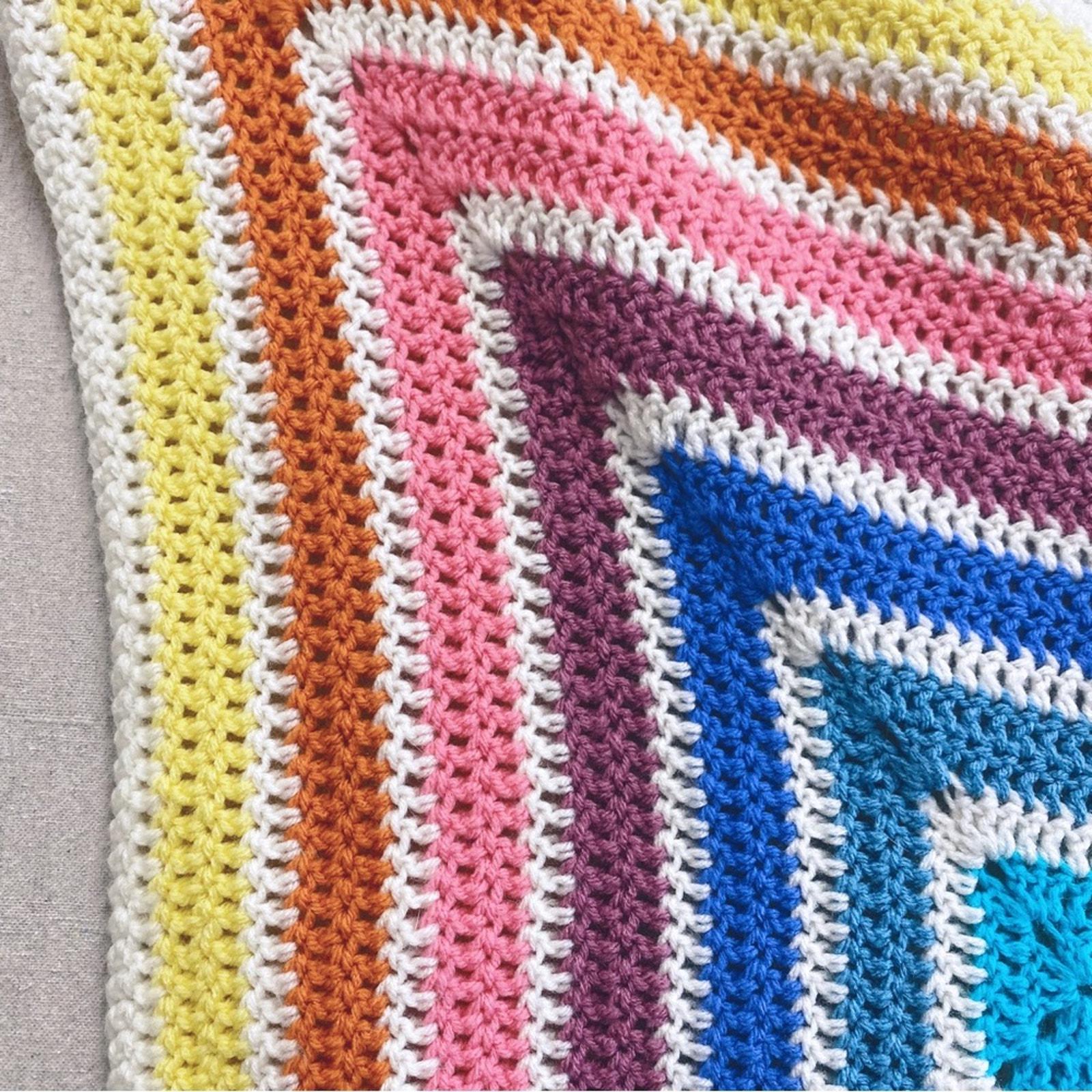 Hand Knit Centaur Mandala Multi Color Rainbow Granny Square Afghan ...