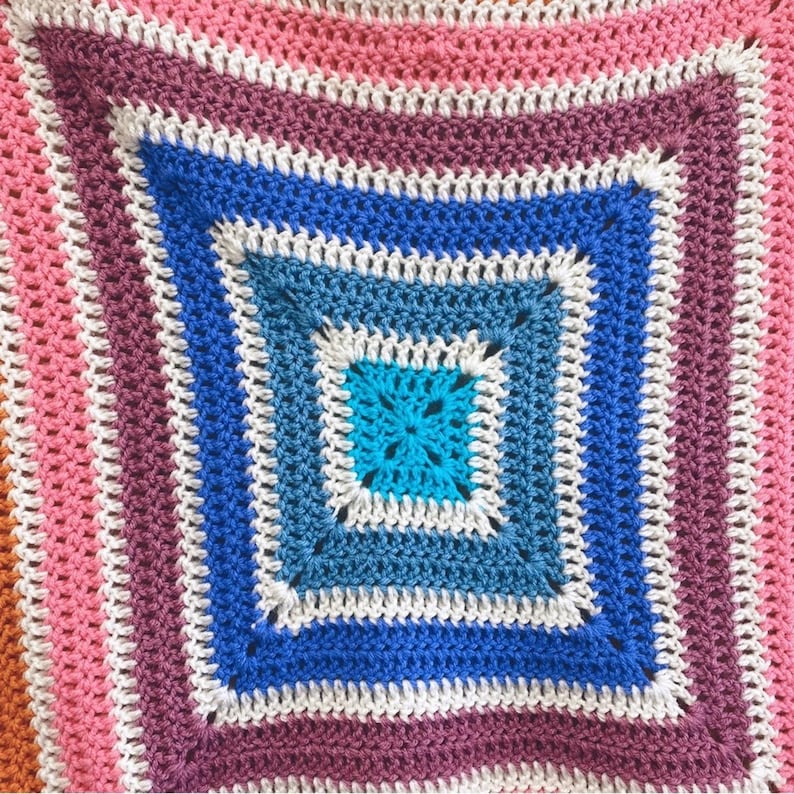 Hand Knit Centaur Mandala Multi Color Rainbow Granny Square Afghan ...