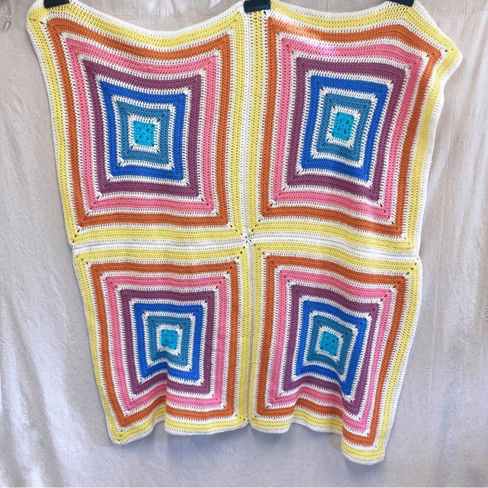 Hand Knit Centaur Mandala Multi Color Rainbow Granny Square Afghan ...