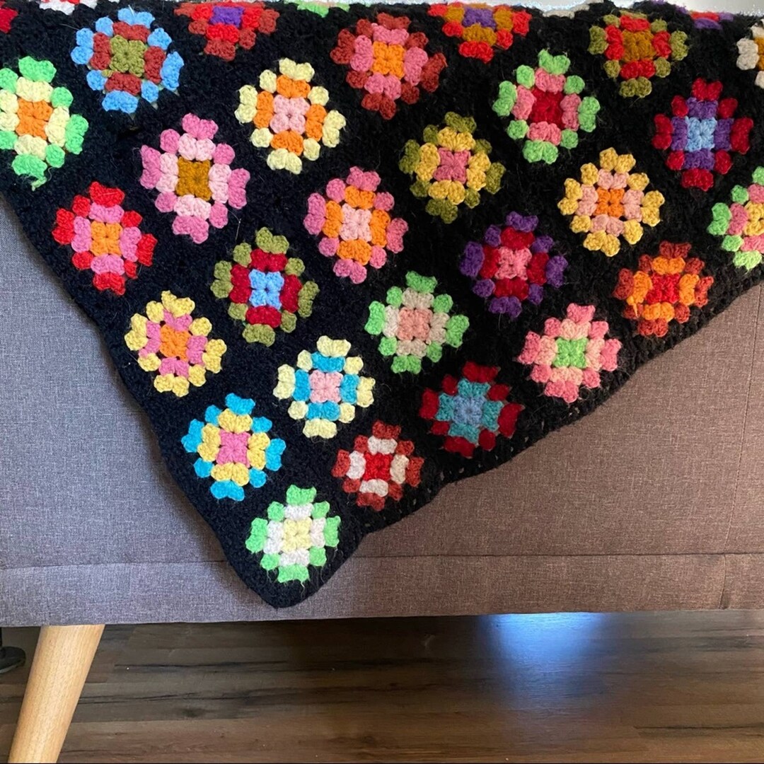 Vintage Granny Square Multi Color Floral Crochet Throw Blanket - Etsy