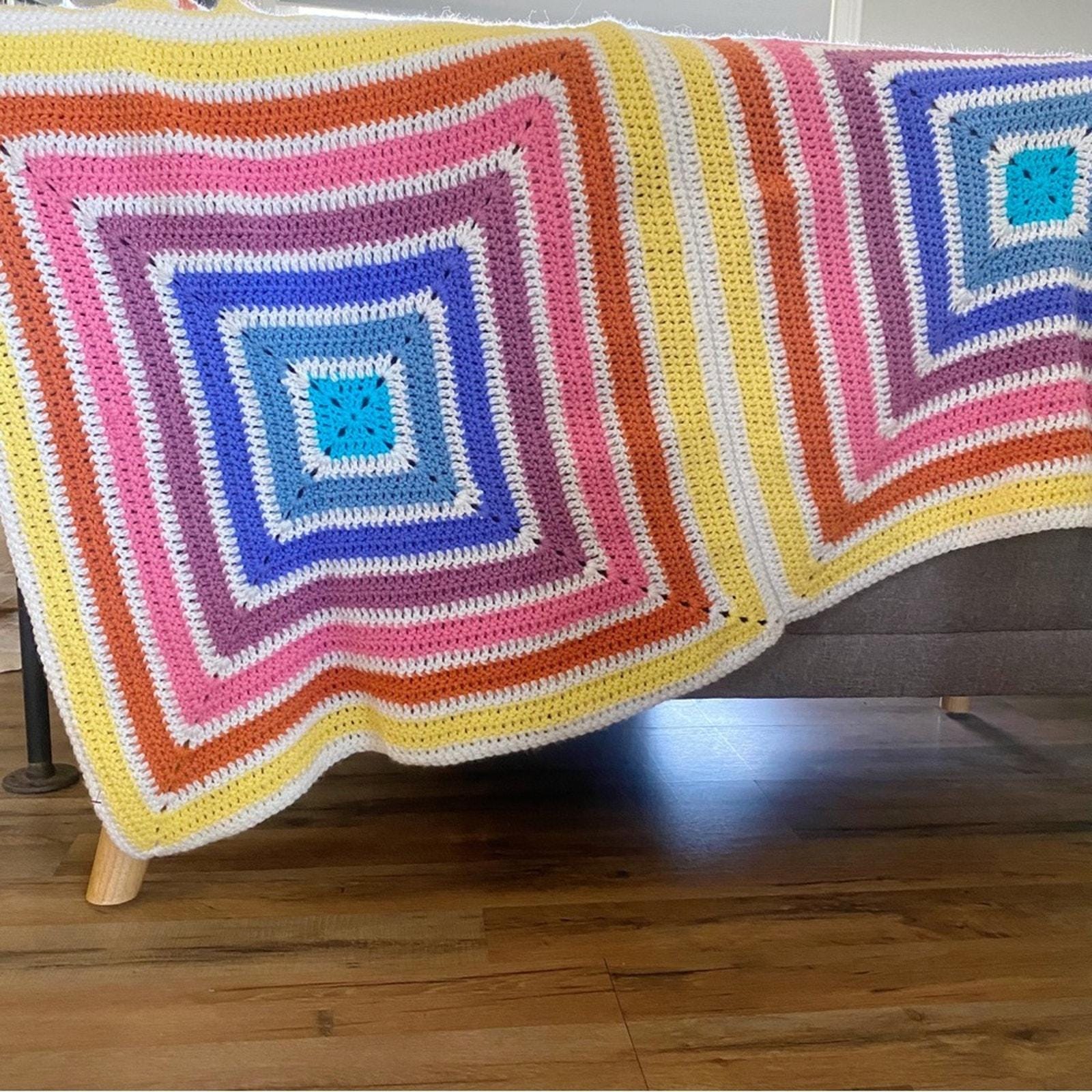 Hand Knit Centaur Mandala Multi Color Rainbow Granny Square Afghan ...