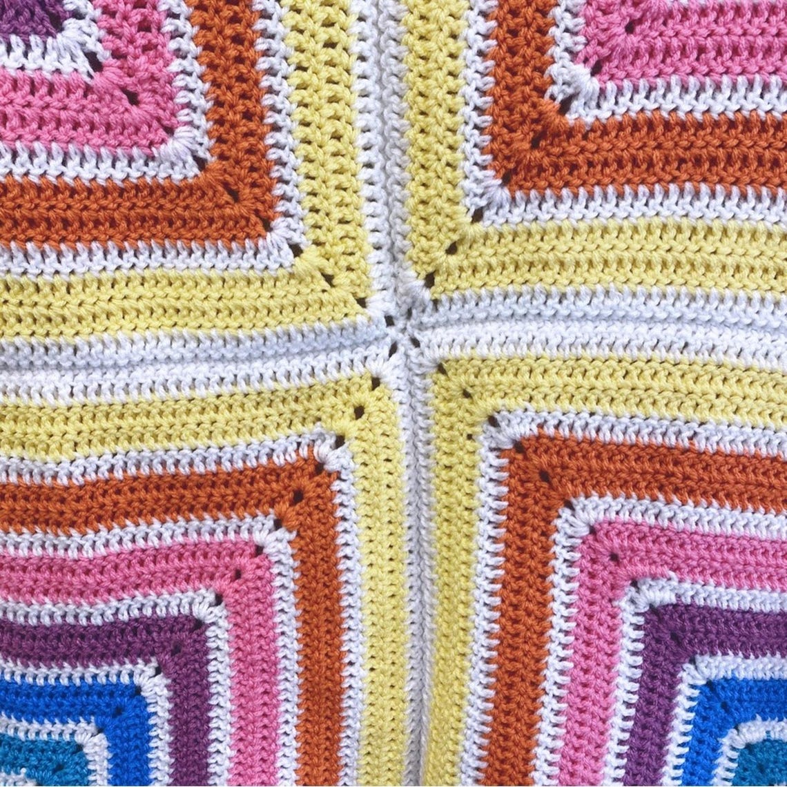 Hand Knit Centaur Mandala Multi Color Rainbow Granny Square Afghan ...