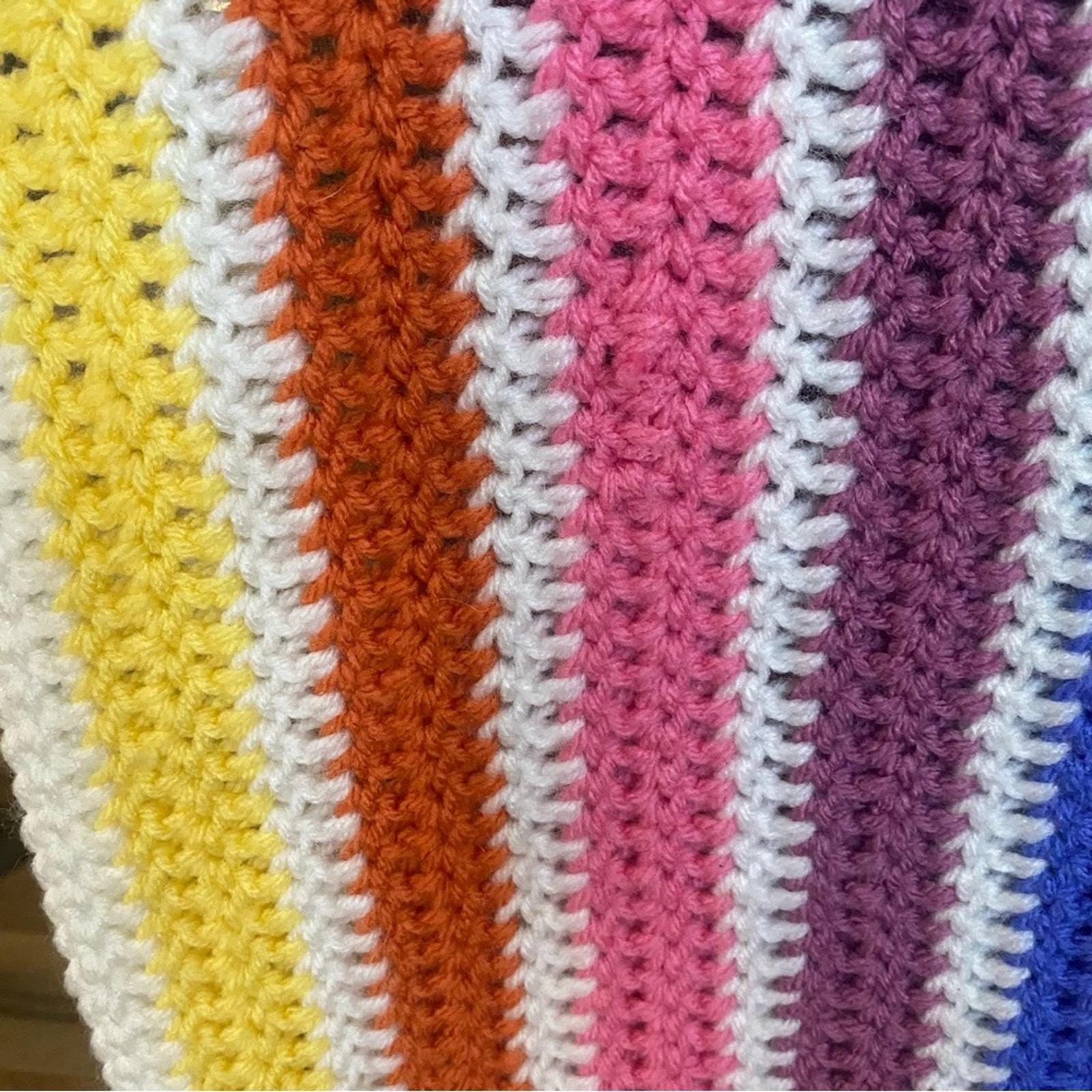 Hand Knit Centaur Mandala Multi Color Rainbow Granny Square Afghan ...