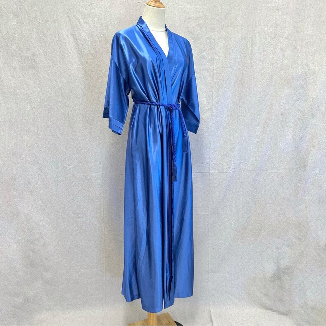 Val Mode Vintage 70s Blue Satin Maxi Length Robe With Cord Rope Tie ...