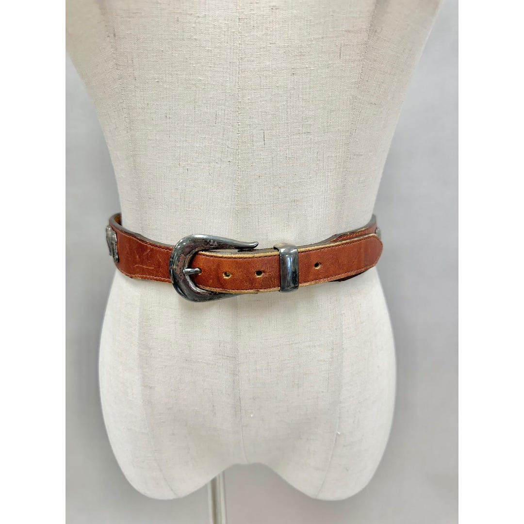 Honest 1992 Vintage Leather Animal Concho Belt Safari Wildlife Motif ...