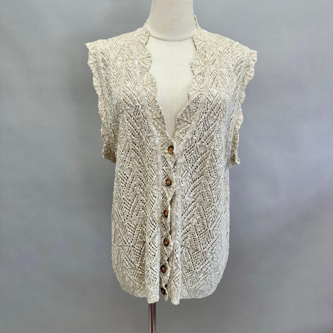 Koret Petites 90s Beige/white Crochet Sweater Vest Size Large ...