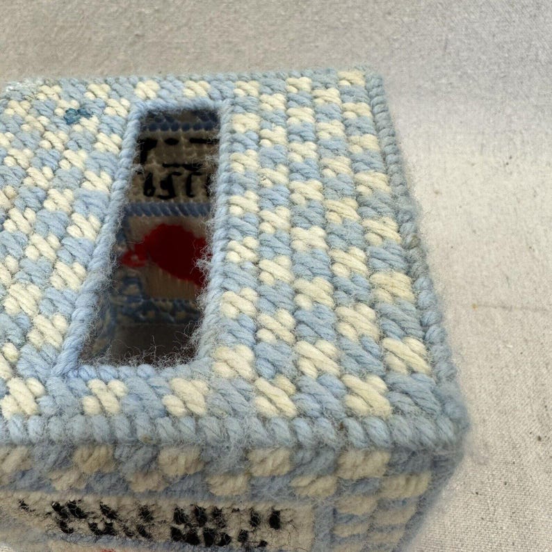 Handmade Vintage Needlepoint Plastic Canvas Tissue Box Cover - Welcome ...