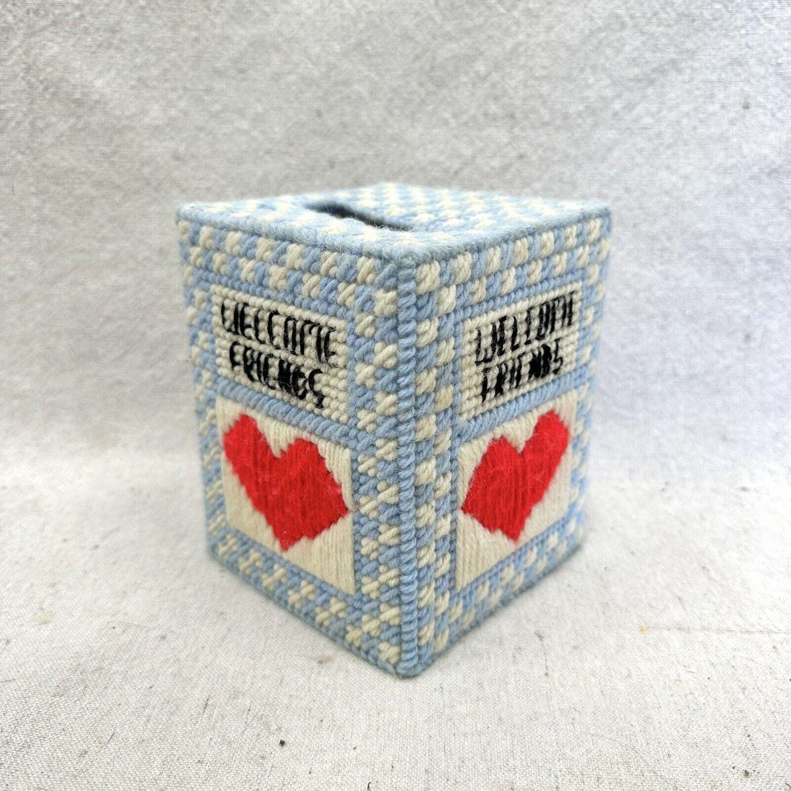 Handmade Vintage Needlepoint Plastic Canvas Tissue Box Cover - Welcome ...