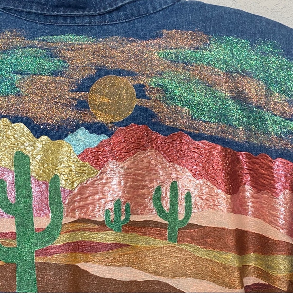 Vintage Hand Painted Desert Scene Denim Boyfriend Blazer Jean Jacket ...