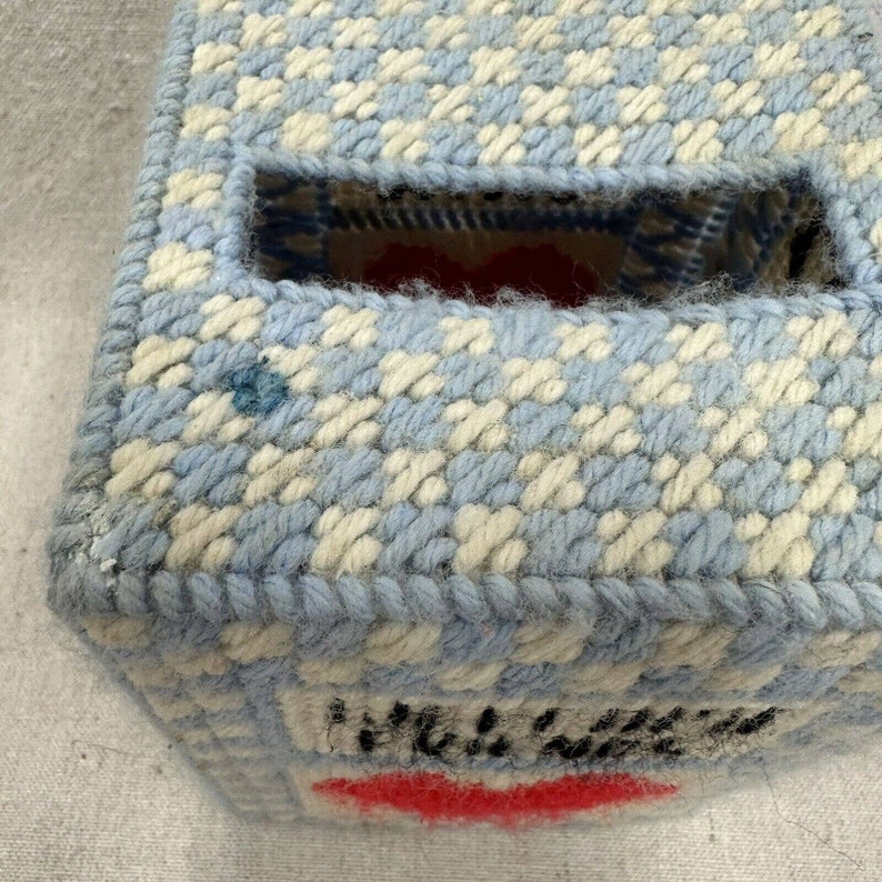 Handmade Vintage Needlepoint Plastic Canvas Tissue Box Cover Welcome ...