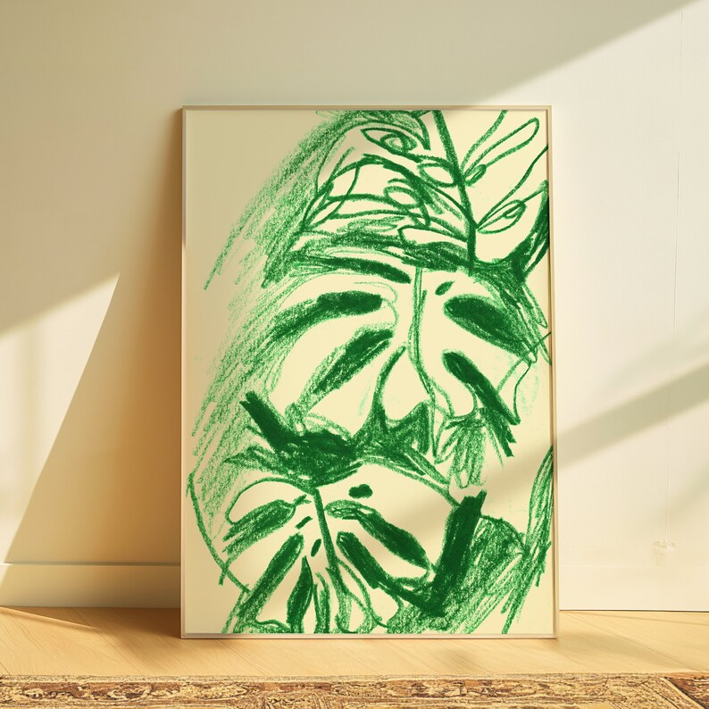 Monstera Houseplant Illustrated Art Print, Plant Poster, Abstract ...