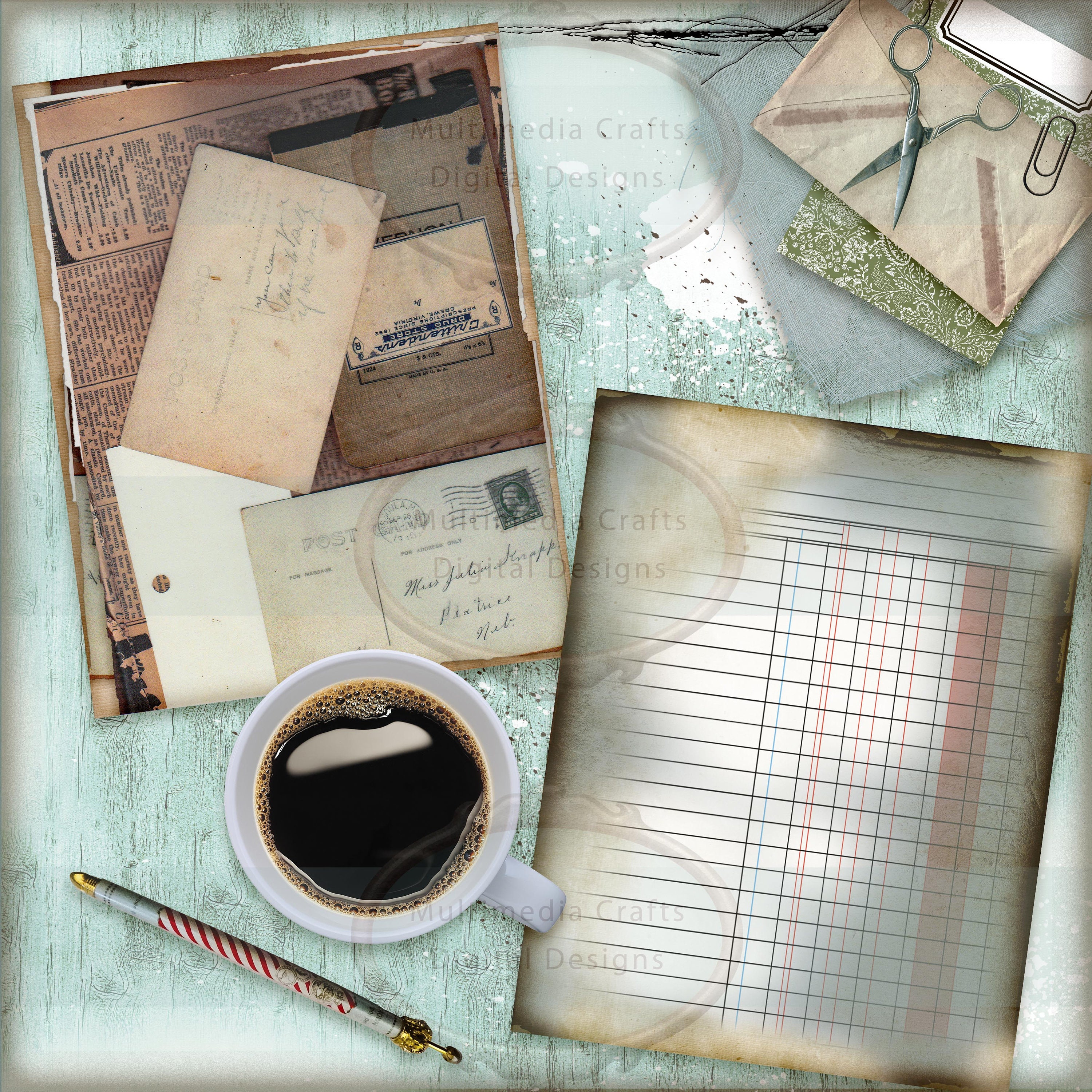 At the Office. Digital Paper Kit. Vintage Documents Vintage | Etsy