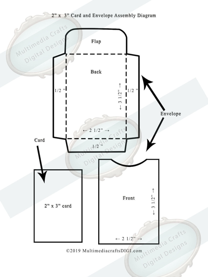 2 X 3" Digital Card and Envelope Template. Journal, Scrapbook, Print ...