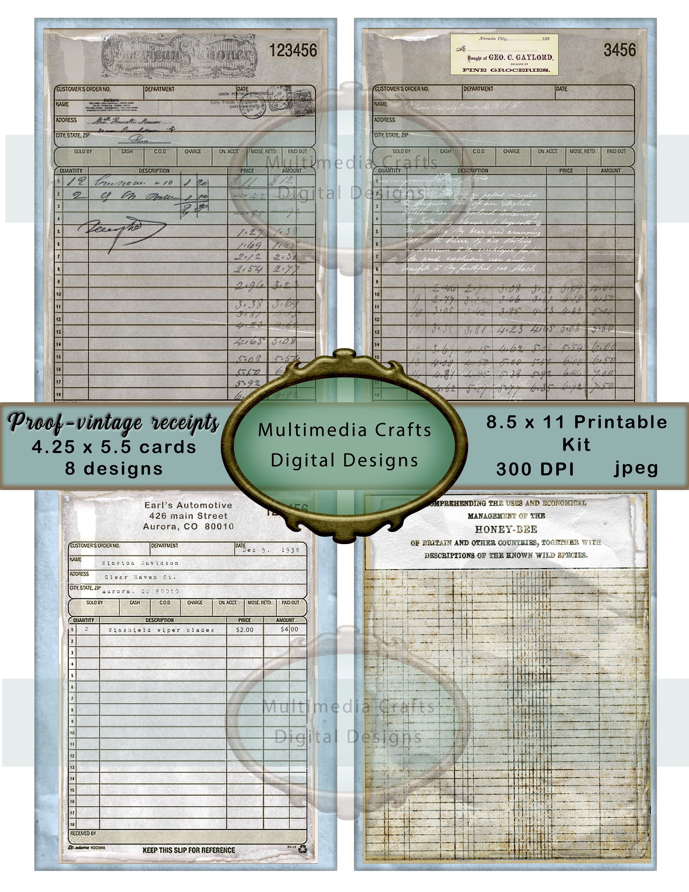 Proof_digital Receipts. 4.25 X 5.5 Vintage Style Receipts. Journal ...