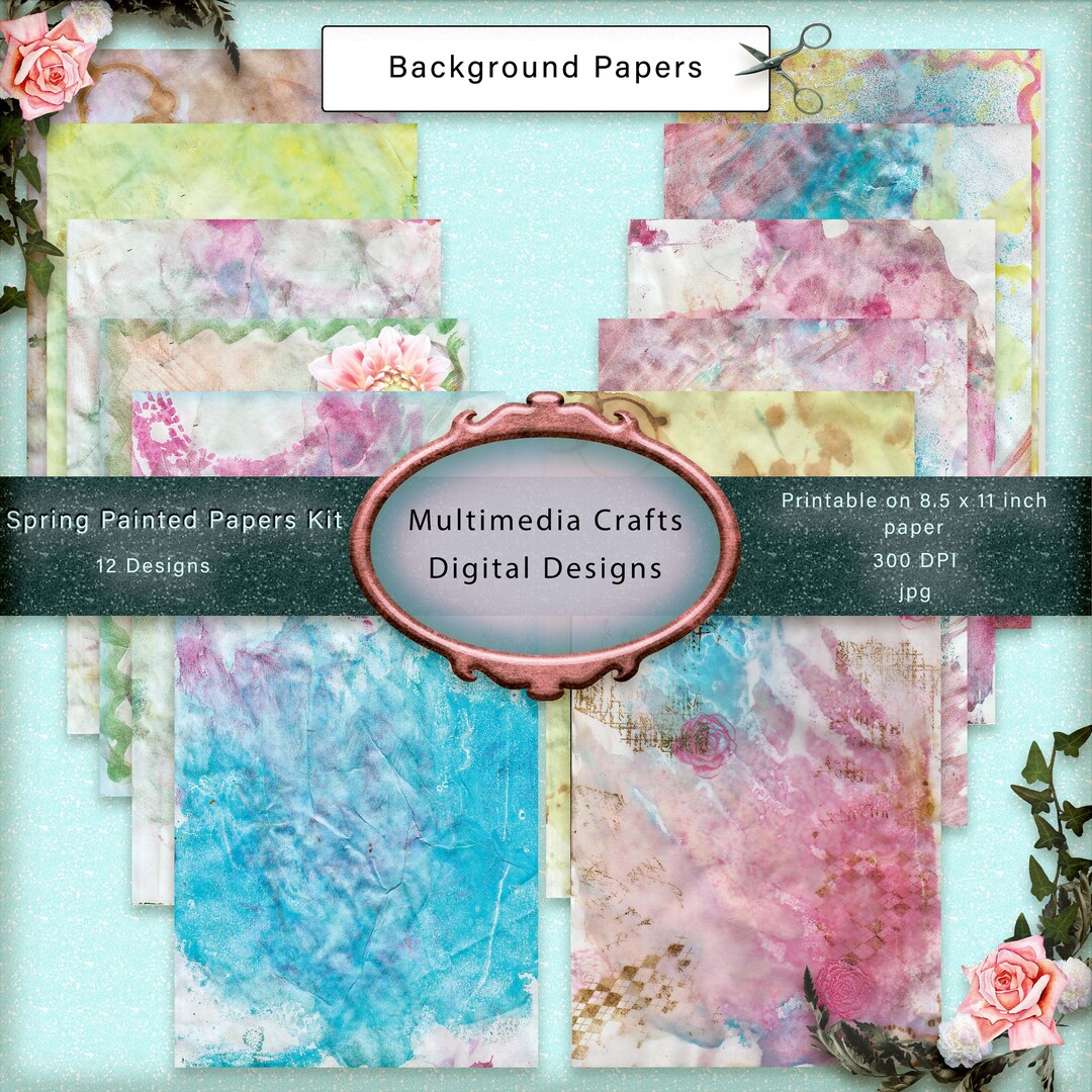 Spring Painted Pages Kit. Digital Download. Watercolor Background ...