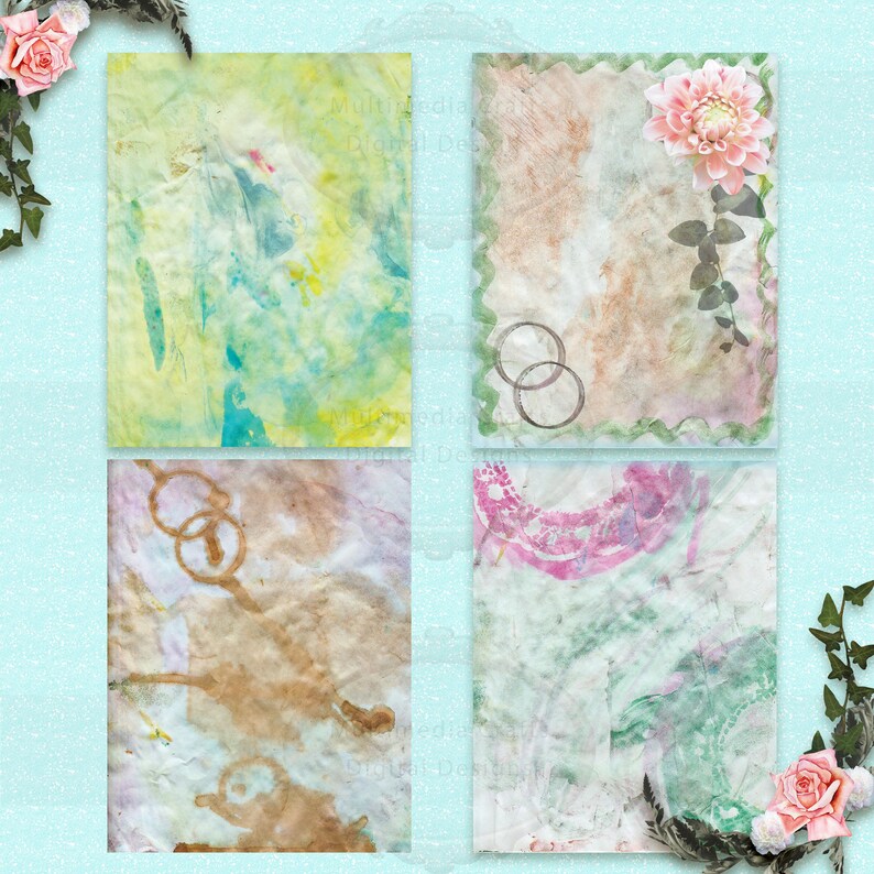 Spring Painted Pages Kit. Digital Download. Watercolor Background ...