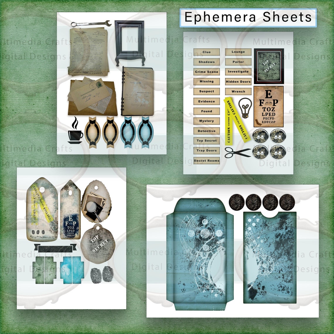 Secret Agent Journal Ephemera Kit, Vintage Mystery Theme (digital ...