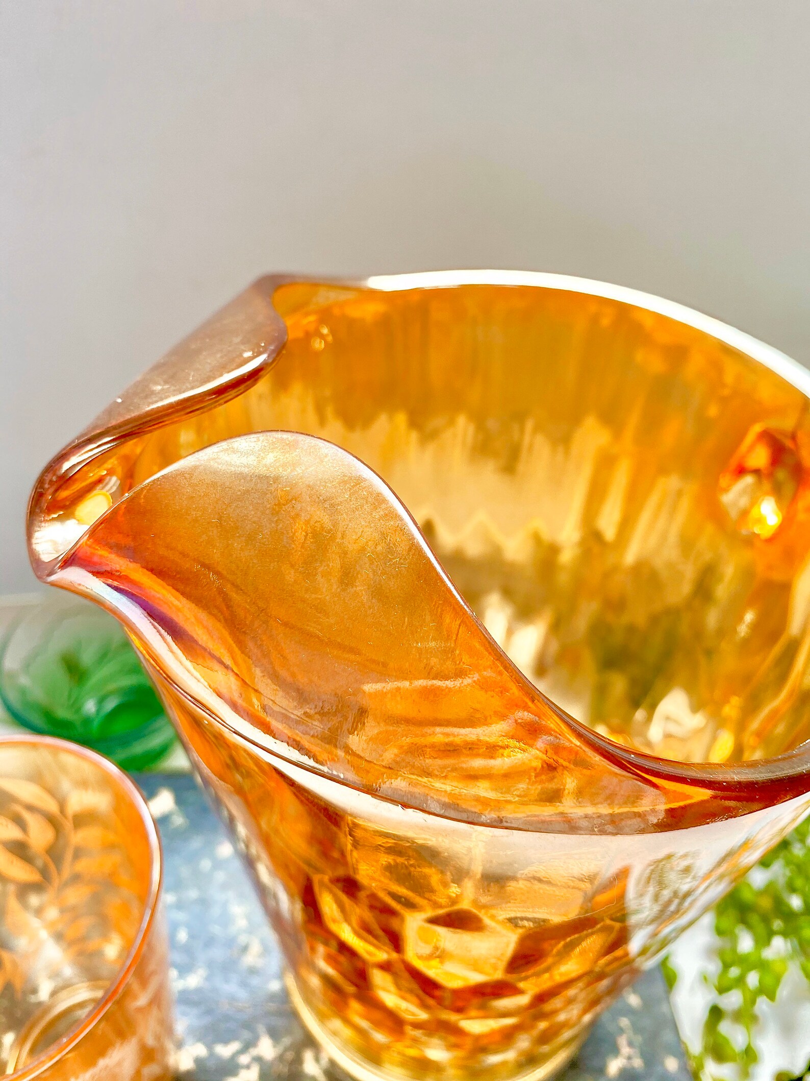 Vintage Iridescent Orange Carnival Glass Pitcher Iridescent | Etsy