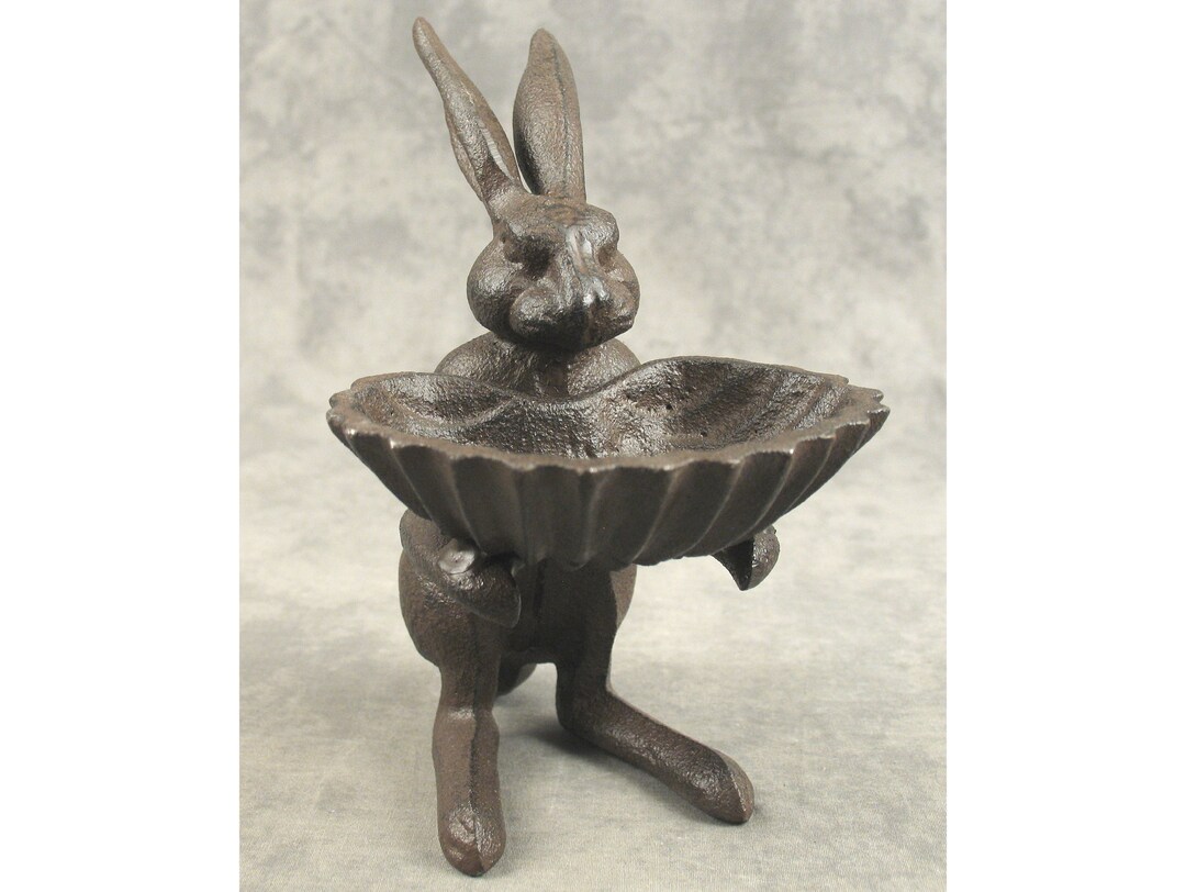 COUNTRY RABBIT Cast Iron STATUE Jewelry Trinket Dish Bird Feeder - Etsy