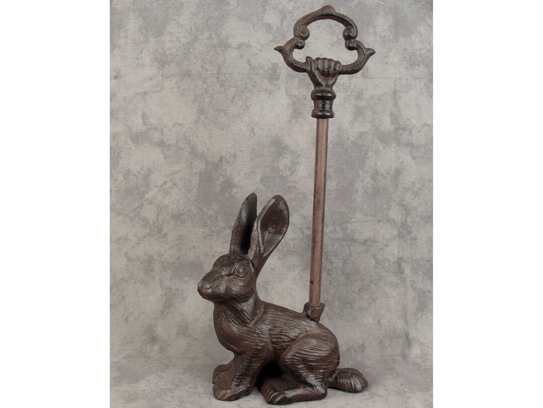 COUNTRY RABBIT Door Porter DOORSTOP Cast Iron With Decorative Carry ...
