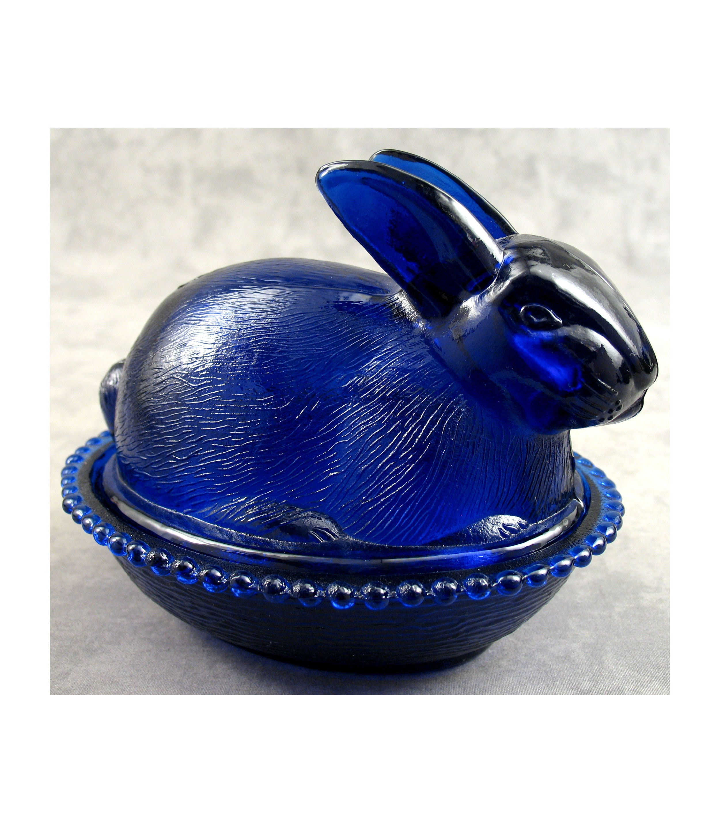Cobalt BLUE Glass Bunny RABBIT Lidded Candlewick DISH Large | Etsy