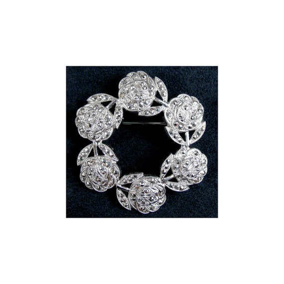 Vintage STERLING MARCASITE Rose BROOCH Theda New Old Stock - Etsy