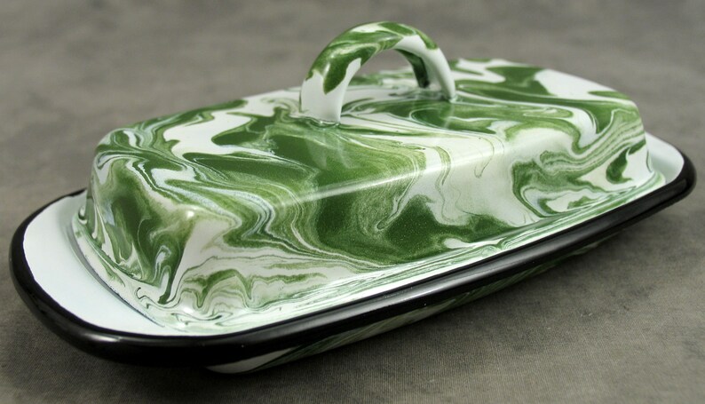 GREEN Splatter Enamelware BUTTER DISH Splatterware Enamel 1/2 - Etsy