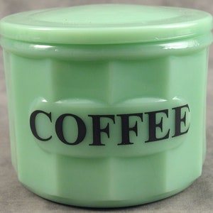 Jadeite GREEN Glass Salt Sugar Coffee Box CANISTER Set Depression Style ...