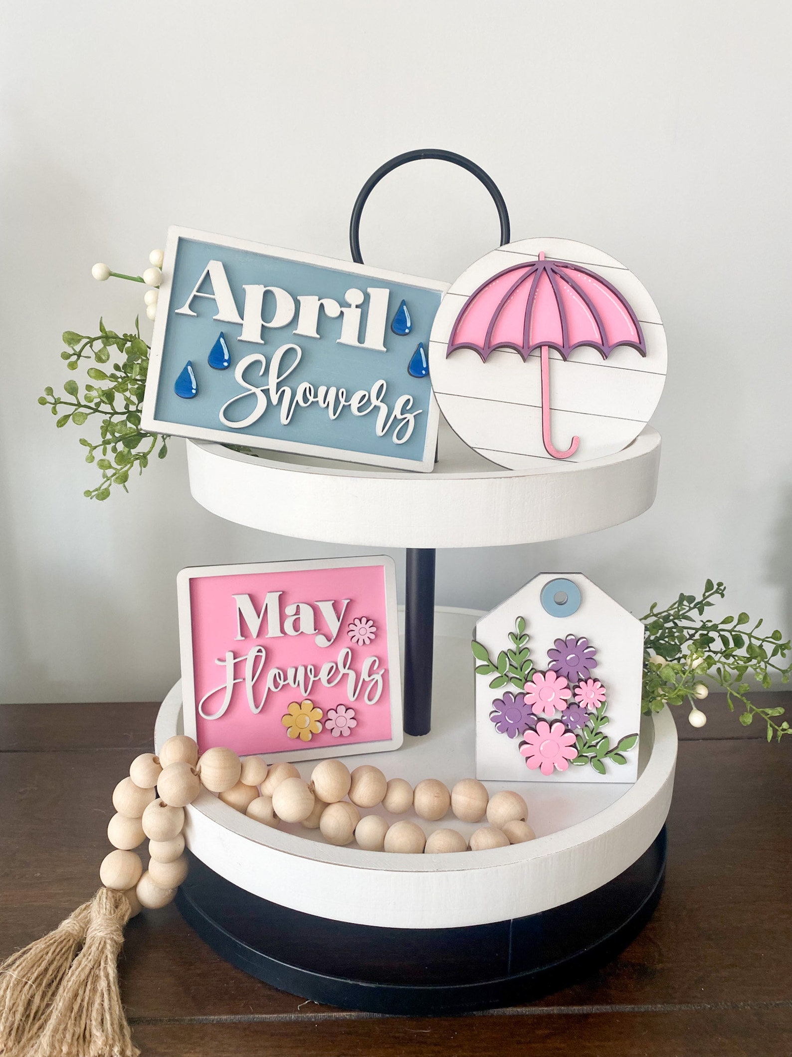 April Showers Bring May Flowers Tiered Tray Decor Flower | Etsy