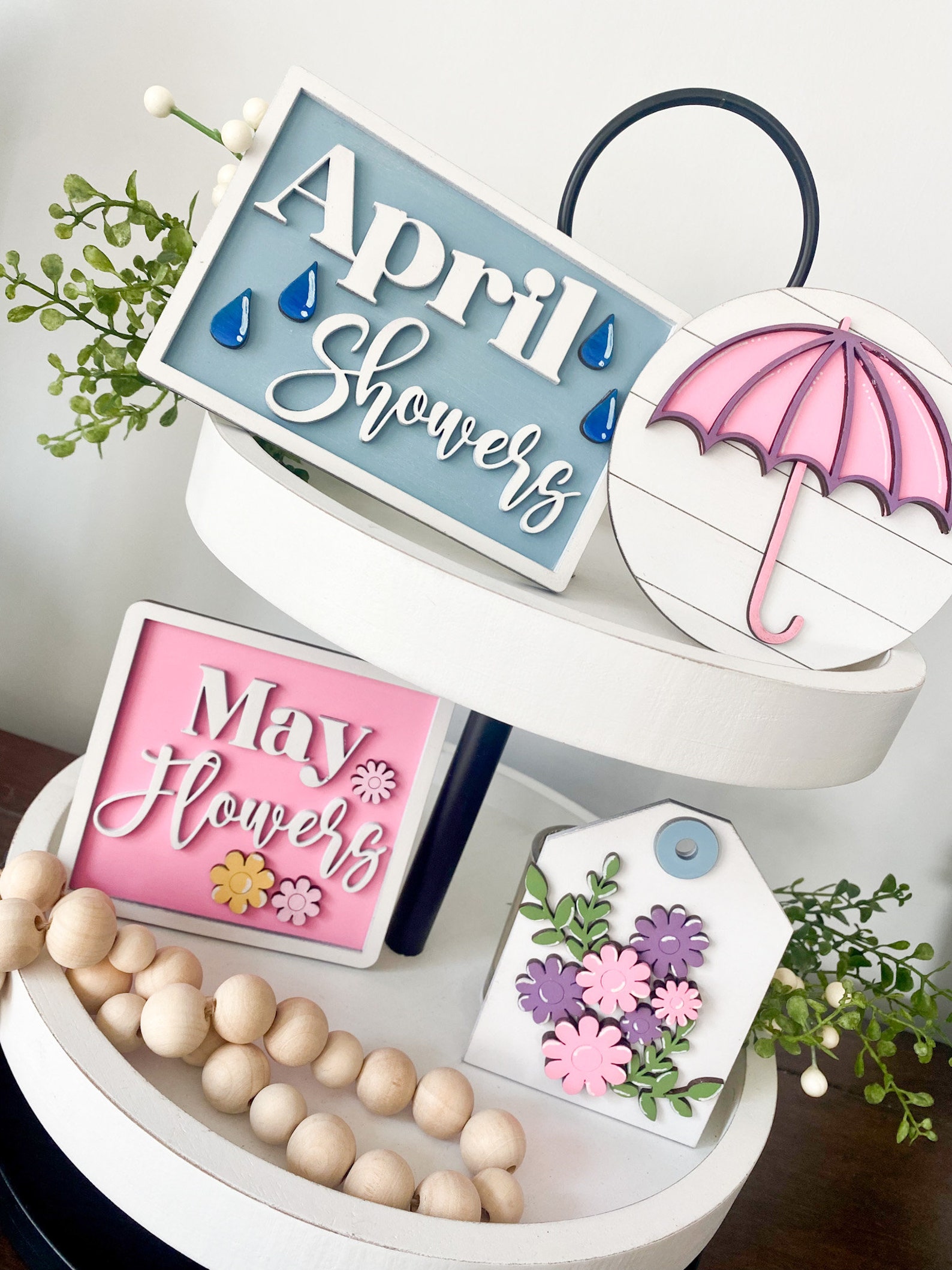 April Showers Bring May Flowers Tiered Tray Decor Flower | Etsy