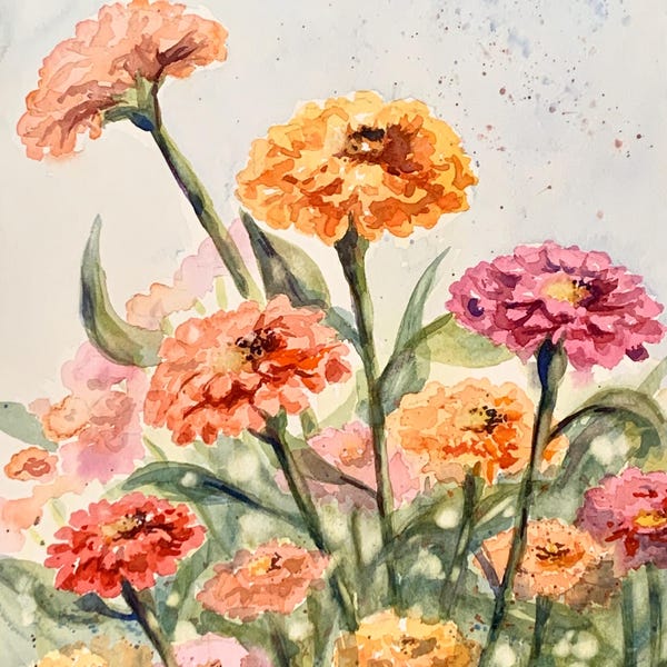 Zinnia Painting - Etsy