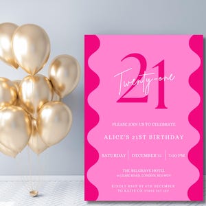 Editable Ladies 21st Birthday Invitation, Pink Twenty-one Birthday ...
