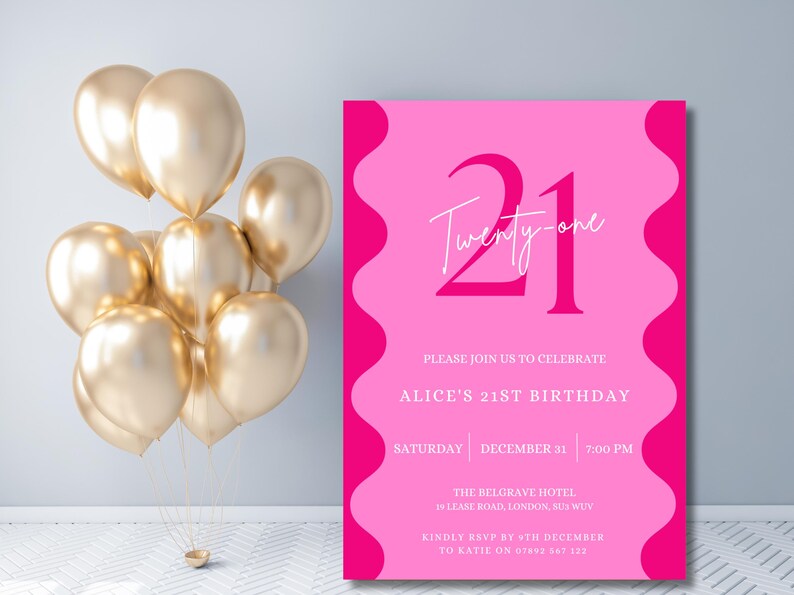 Editable Ladies 21st Birthday Invitation, Pink Twenty-one Birthday ...