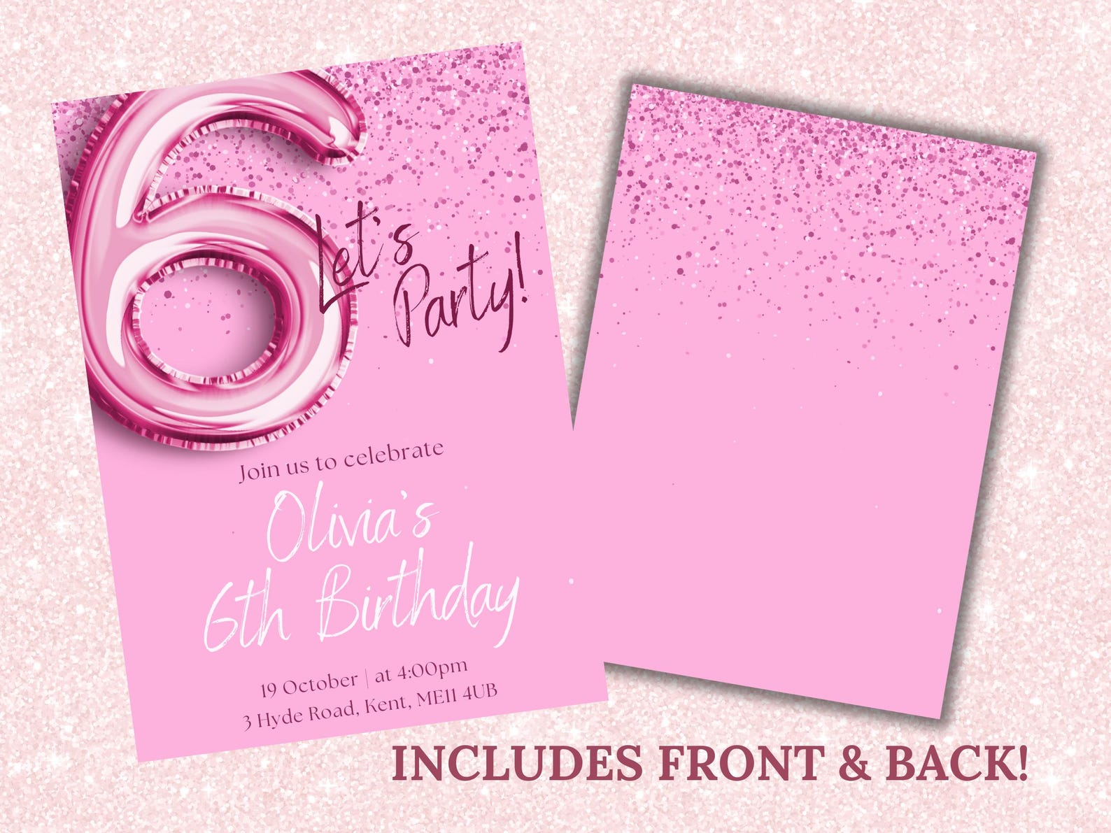 Pink 6th Sparkle Confetti Birthday Invitation Glitter Birthday Party ...