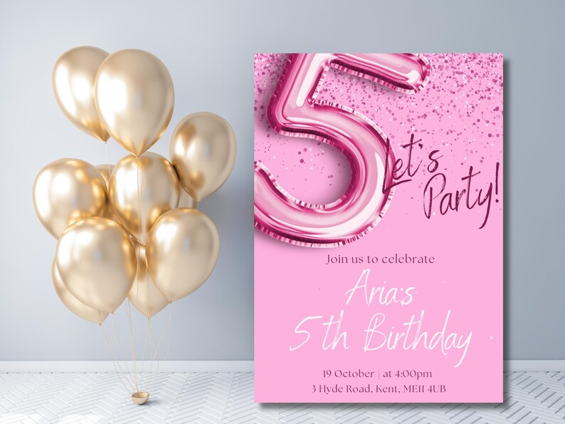 Pink 5th Sparkle Confetti, Birthday Invitation Glitter Birthday Party ...
