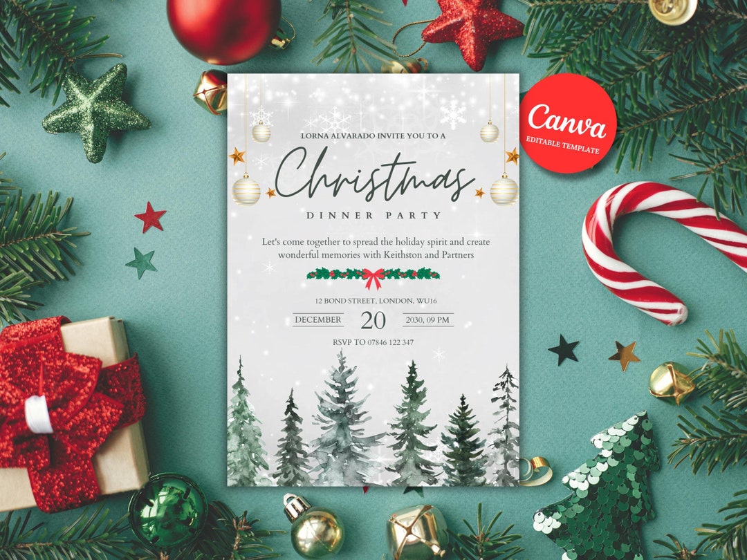 Editable Christmas Tree Party Invitation, Festive Xmas Party Invite ...