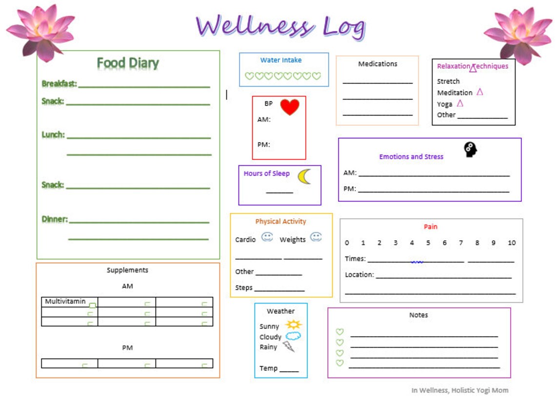 Printable Wellness Log - Etsy