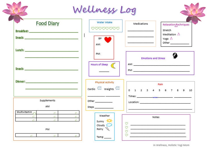 Printable Wellness Log - Etsy