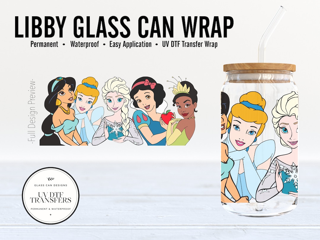 Disney Princess Libby Glass Can Wrap - Full Cup Wrap 16oz. Glass Can ...