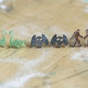 Creepy Cute Cryptid Earring Set, Mythical Creatures Stud Set, Mothman ...