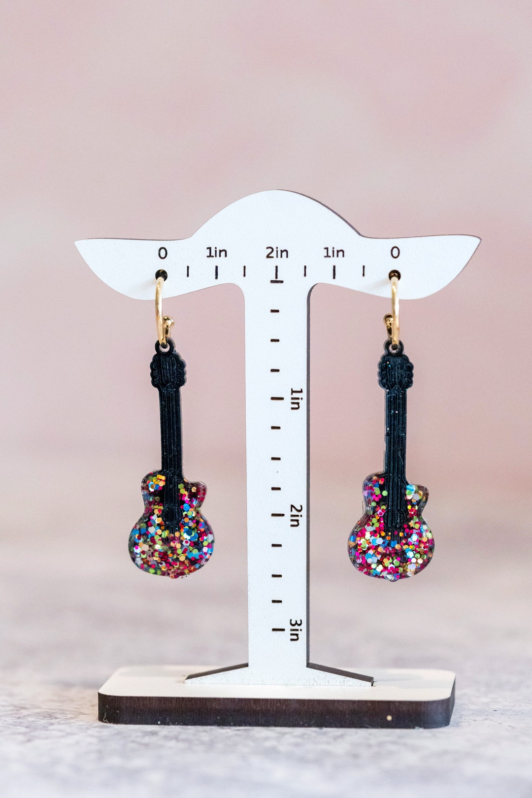 Glittery Rainbow Guitar Earrings Swiftie Hoop Earrings Hypoallergenic