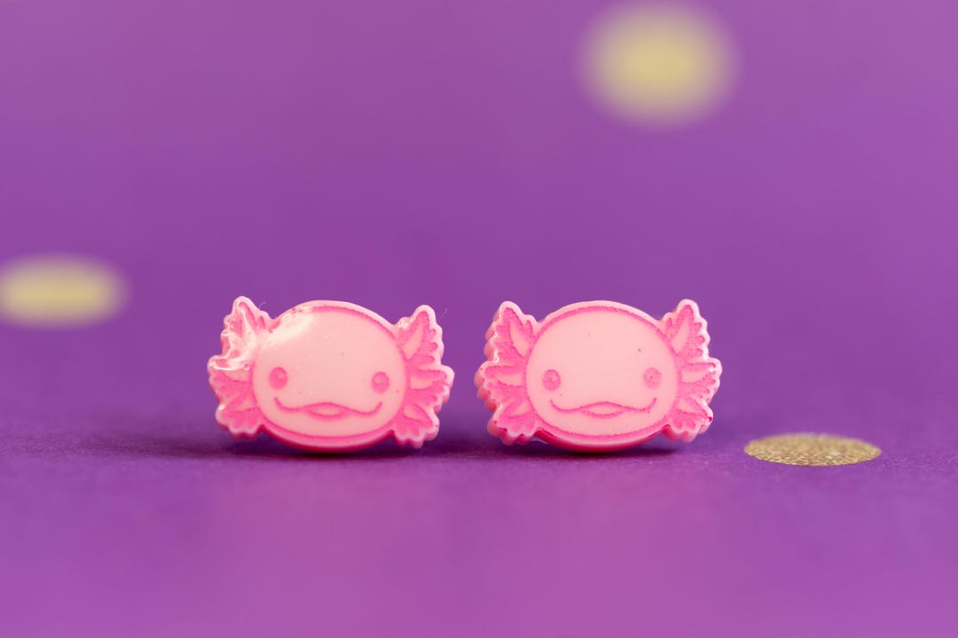 Adorable Happy Axolotl Studs, Statement Studs, Hand-painted Resin ...
