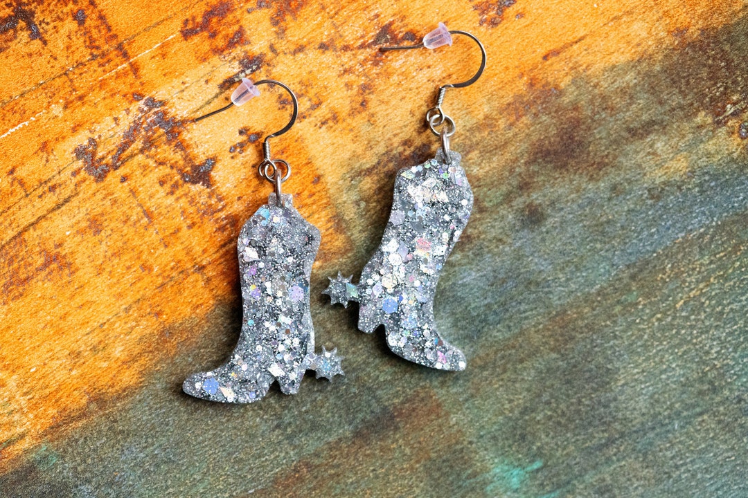 Sparkly Cowboy Boot Earrings, Cowgirl Earrings, Country Earrings, - Etsy