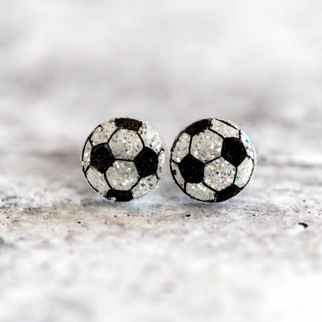 Glitter Soccer Earrings, Soccer Ball Studs, Soccer Studs, Sports ...