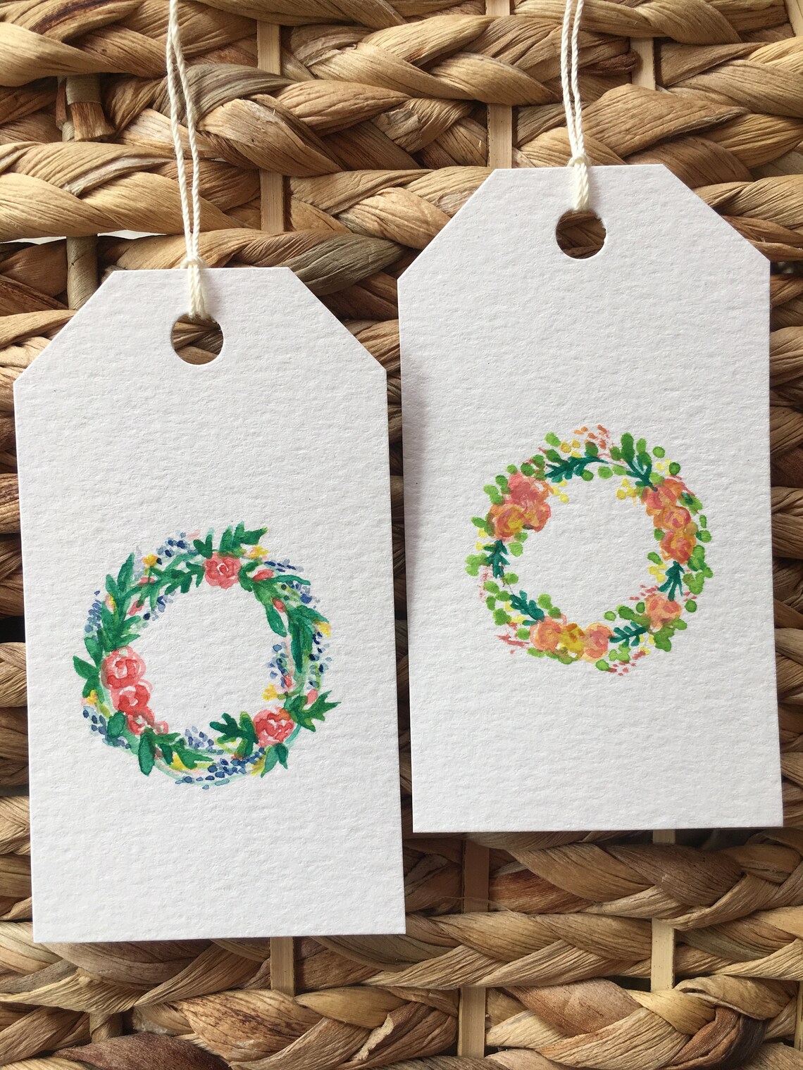 Watercolor Floral Wreath Gift Tags Handmade Flower Tags | Etsy