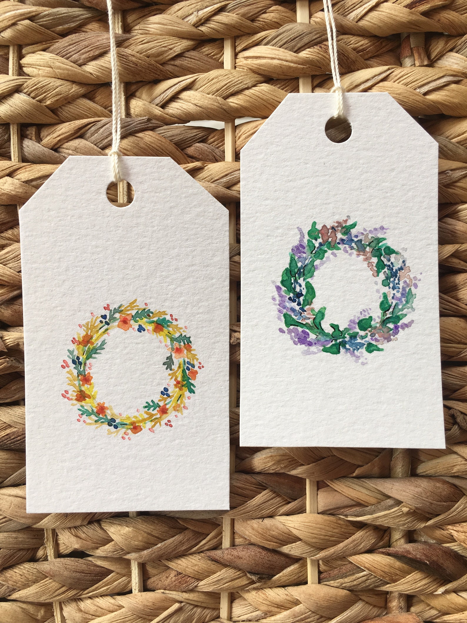 Watercolor Floral Wreath Gift Tags Handmade Flower Tags | Etsy