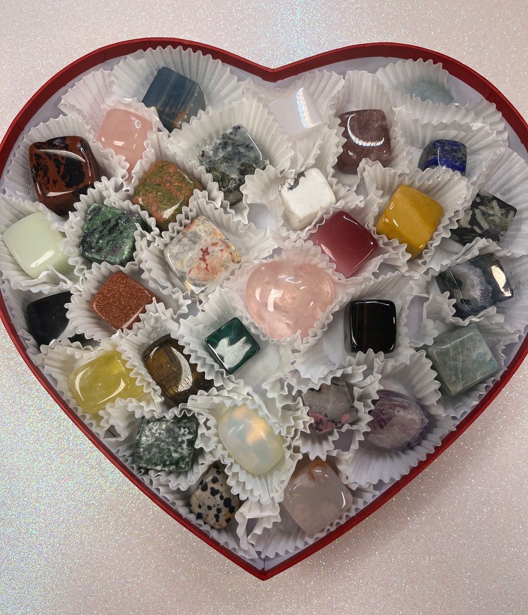 Valentine Box of Crystals/box of 30 Crystal Cubes / Hearts /valentines ...