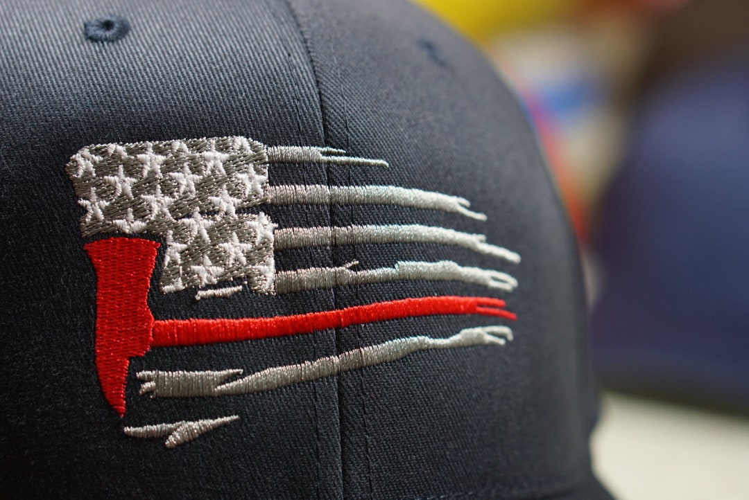 CUSTOM Fire Department Axe Thin Red Line Flexfit Fitted Hat Firefighter ...